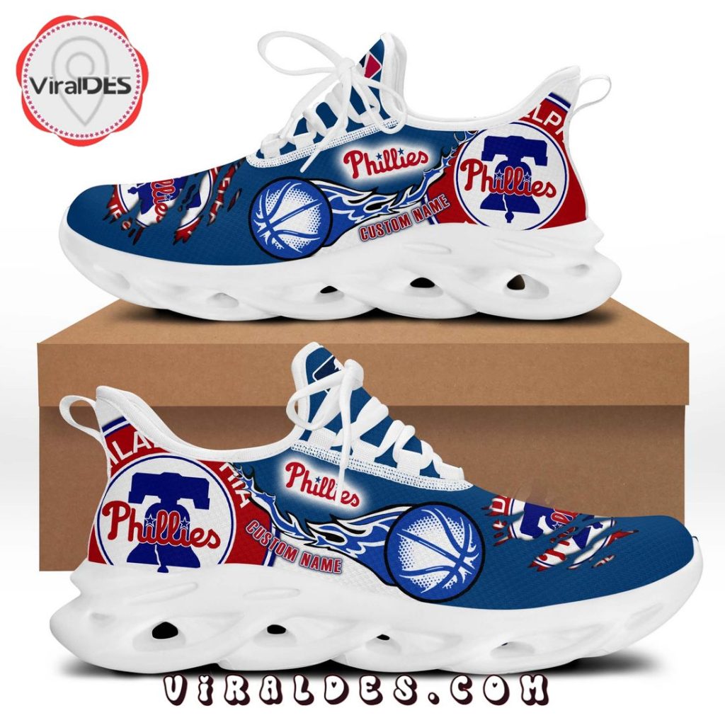 Custom Name Philadelphia Phillies Navy Max Soul Shoes - Viraldes Store