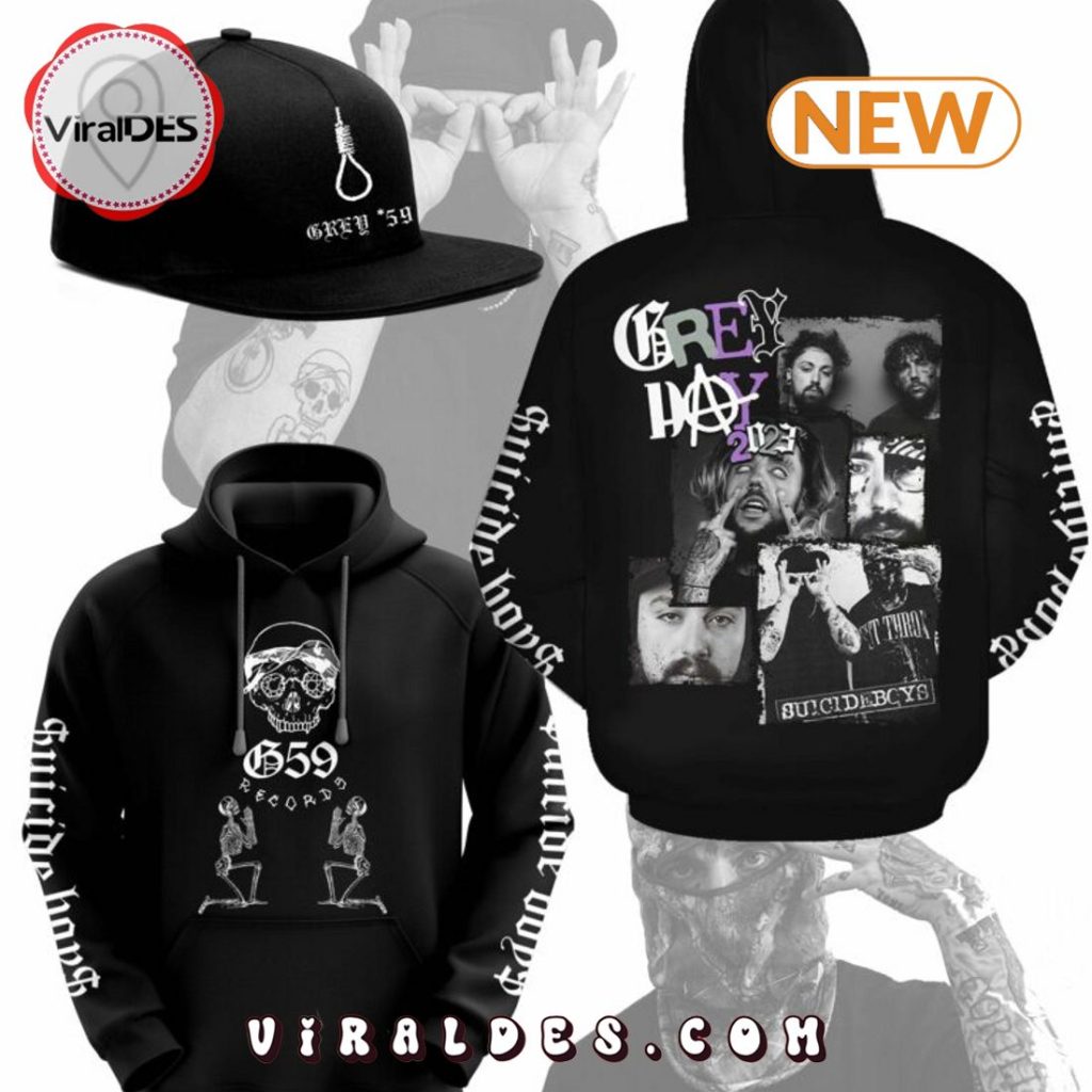 Men's Suicideboys Grey Day 2023 Black Hoodie, Cap - Viraldes Store